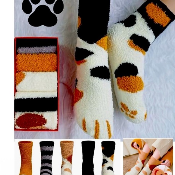 Other | Cute Paw Print Sockswomens One Size Fuzzy Warmanimal Cat Dog ...